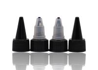 China Long Nozzle Solid Black Plastic Screw Caps 18mm 20mm 24mm 28mm Ribbed Closure for sale