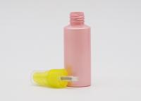 China Flat Shoulder Pink PET 50ml Small Plastic Spray Bottles Refillable With Yellow Pump for sale