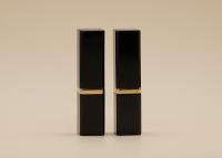 China Cuboid Black Lip Balm Tubes Screen Printing Surface Gold Aluminum Ring In Middle for sale