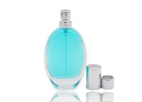 China Drop Shaped Empty Perfume Bottles 100ml With Silver Aluminum Perfume Pump Collar And Cap for sale