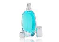China Drop Shaped Empty Perfume Bottles 100ml With Silver Aluminum Perfume Pump Collar And Cap for sale
