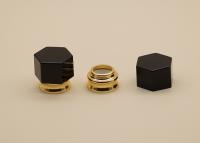 China Nut Shape Black Color Perfume Lid Hexagon Shape With Gold Aluminum Collar for sale