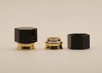 China Nut Shape Black Color Perfume Lid Hexagon Shape With Gold Aluminum Collar for sale