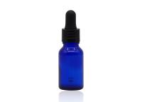 China Glass Blue Essential Oil Dropper Bottles With 18mm Black Plastic Dropper Black Teat for sale