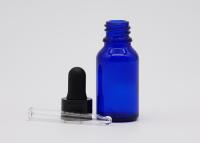 China Glass Blue Essential Oil Dropper Bottles With 18mm Black Plastic Dropper Black Teat for sale