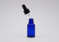 China Glass Blue Essential Oil Dropper Bottles With 18mm Black Plastic Dropper Black Teat for sale