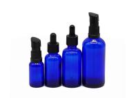 China Glass Dropper Bottles Essential Oil Bottles Transparent Blue Color for sale