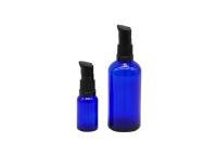 China Cylinder Essential Oil Dropper Bottles Lotion Pump Tops Blue Clear Color for sale