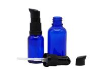 China Cylinder Essential Oil Dropper Bottles Lotion Pump Tops Blue Clear Color for sale
