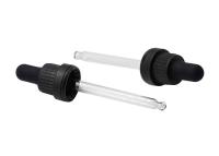 China 18/410 Tamper Evident Glass Dropper Caps Black Plastic Dropper For Oil for sale