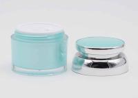 China Light Blue And Shiny Silver Color Cylinder Plastic Jar 50g Skin Care Round for sale