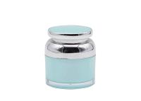 China Light Blue And Shiny Silver Color Cylinder Plastic Jar 50g Skin Care Round for sale