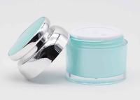 China Light Blue And Shiny Silver Color Cylinder Plastic Jar 50g Skin Care Round for sale