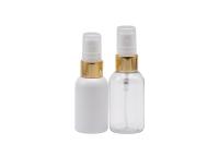 China Travel Pocket Plastic Spray Bottle 30ml Cylinder With Gold Aluminum Collar for sale