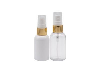 China Travel Pocket Plastic Spray Bottle 30ml Cylinder With Gold Aluminum Collar for sale