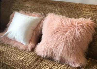 China Custom Made 100% Long hair Mongolian lamb fur pillow 45x45cm dyed colors free samples for sale