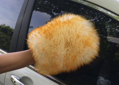 China Reusable Double sided Car Washing Mitt Glove Yellow Color With 100% Pure Wool for sale