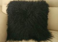 China Mongolian fur pillow TIBETAN MONGOLIAN SHEEPSKIN FUR CUSHION BLACK - 45cm for sale
