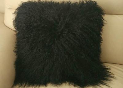 China Mongolian fur pillow TIBETAN MONGOLIAN SHEEPSKIN FUR CUSHION BLACK - 45cm for sale