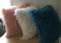 China White Fuzzy Decorative Pillow , Extra Long Curly Mongolian Lambswool Cushion for sale