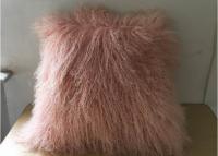 China Household Fluffy Pink Mongolian Fur Pillow With Silky Long Curly Hair for sale