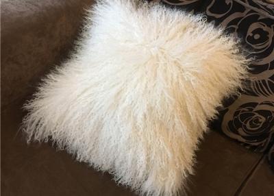 China Mongolian fur Pillow Cream Tibetan sheep shaggy Real fur throw pillow 18 for sale