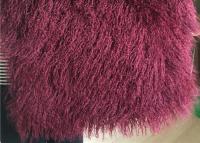 China Wine Color Small Sheepskin Throw , Long Hair Windproof Tibetan Lamb Fur Pelts for sale