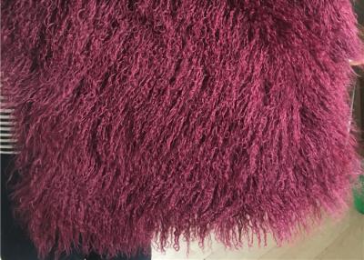 China Wine Color Small Sheepskin Throw , Long Hair Windproof Tibetan Lamb Fur Pelts for sale