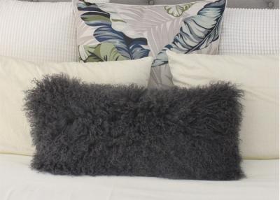 China Genuine Tibetan sheepskin Body Pillow MONGOLIAN FUR LUMBAR CUSHION GREY Color 30x60cm for sale