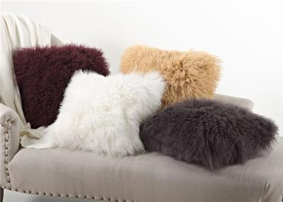 China Warm Real Fur Pillow Covers , Customized Decorative Mongolian Fluffy Cushions for sale