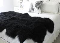 China Black Soft Washable Real Sheepskin Rug Warm With Long Hair Thick Full Fur for sale