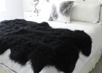 China Black Soft Washable Real Sheepskin Rug Warm With Long Hair Thick Full Fur for sale