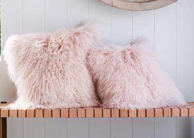 China Long Wool Pink Mongolian Lamb Fur Throw Pillow 20x20 Inch For Air Condition Room for sale