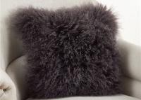 China Dark Gray Fuzzy Throw Pillows , Soft Curly Hair Wool Decorative Bed Pillows for sale