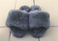 China Thick Wool Grey Sheep Wool Slippers Open Toe Warm Fur For Winter Indoor for sale