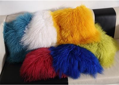 China Red / Blue 18 Inch Long Sheep Fur Pillow , Mongolian Fur Outdoor Throw Pillows for sale