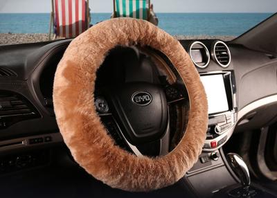 China Brown Super Fuzzy Steering Wheel Cover , Real Soft Fur Car Accessories Wheel Covers for sale