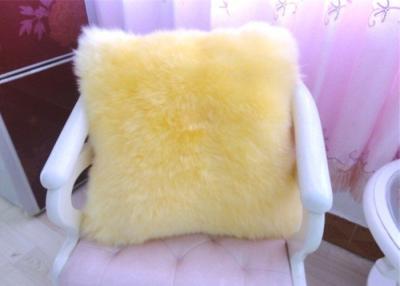 China Yellow Sheepskin Floor Cushion With Zipper , Lambswool Seat Soft Fuzzy Pillows for sale