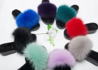 China Ladies Luxury Fox Fur Cute Fuzzy Slippers , Indoor Ladies Fur Slippers for sale