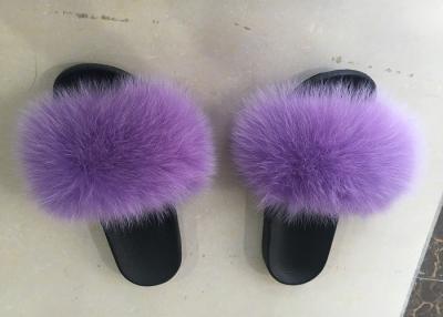 China Dyed Color Ladies Fluffy Slippers For Summer , Spring Cute Womens Slippers for sale