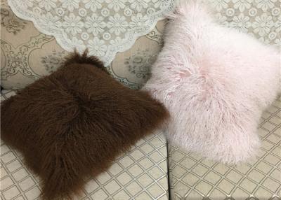 China 20 Inch Square White Fuzzy Pillow Cover , Soft Mongolian Fur Lumbar Pillow for sale