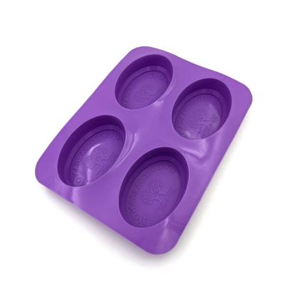 China 4 Cavity Oval Silicone Soap Mold 22x17cm Reusable Durable Purple for DIY Soap Chocolate Candy for sale
