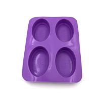 China 4 Cavity Oval Silicone Soap Mold 22x17cm Reusable Durable Purple for DIY Soap Chocolate Candy for sale