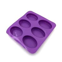 China 6 Cavity Oval Silicone Soap Mold 23x22cm Purple Durable Flexible DIY Chocolate Tray for sale
