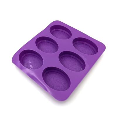 China 6 Cavity Oval Silicone Soap Mold 23x22cm Purple Durable Flexible DIY Chocolate Tray for sale