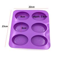 China 6 Cavity Oval Silicone Soap Mold 23x22cm Purple Durable Flexible DIY Chocolate Tray for sale
