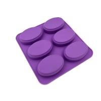 China 6 Cavity Oval Silicone Soap Mold 23x22cm Purple Durable Flexible DIY Chocolate Tray for sale