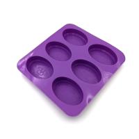 China 6 Cavity Oval Silicone Soap Mold 23x22cm Purple Durable Flexible DIY Chocolate Tray for sale