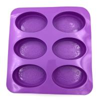 China 6 Cavity Oval Silicone Soap Mold 23x22cm Purple Durable Flexible DIY Chocolate Tray for sale