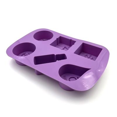 China Round Square Silicone Soap Mold Reusable Nontoxic Custom Soap Making Mold 6 Cavity for sale